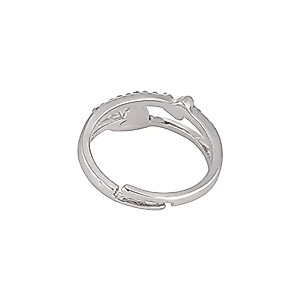 Guoshang Women Double Layered Heart Shape CZ Crystal Ring Rose Gold Silver 2 Colors Simulated Diamond Ring Opening Ring,Silver,1 Pc