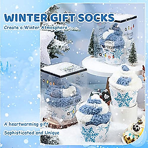 Jeyiour 6 Pairs Cupcake Socks Fuzzy Socks for Women Winter Socks with Grips DIY Christmas New Year Gift Warm Soft Men Non Slip Slipper Socks Fluffy Socks Christmas Stocking Stuffers with Gift Boxes