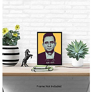 Johnny Cash Folsom Prison Mugshot Poster - 8x10 Andy Warhol Pop Art Wall Art Sign - Cool Unique Modern Home Decor for Living Room, Bedroom, Office - Gift for Country Music, Nashville Fans, Men, Women