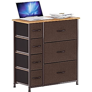 YITAHOME 7 Drawers Fabric Dresser, Furniture Storage Drawer Unit, Sturdy Steel Frame, Wooden Top & Easy Pull Fabric Bins, Vertical Organizer Tower Chest for Closet, Bedroom, Entryway, Nursery(Brown)