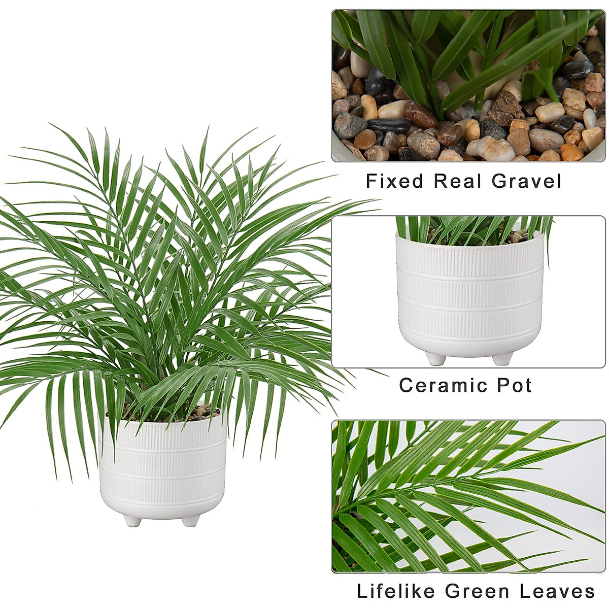 Hollyone Large Artificial Potted Plants Fake Palm Plants 19" Faux Green Plant Plastic Tropical Palm Tree in White Ceramic Pots Bohemian for Home Room Office House Indoor Decoration