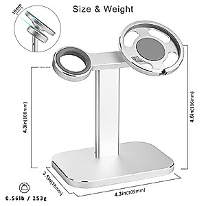 Adjustable Stand for MagSafe Charger/Apple Watch, Aluminum Phone Holder for iPhone 14 Plus 13 12 Pro/Pro Max/Mini and Apple Watch Series SE Ultra (Charger Not Included) (Silver)