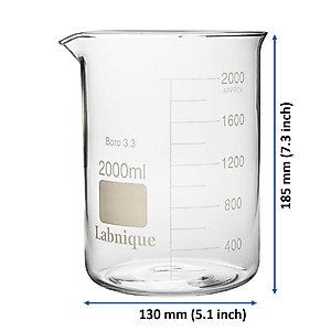 Labnique Borosilicate 3.3 Glass Griffin Beaker, Low Form with Printed Graduation, 2000ml / 2L