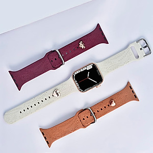 ORATYFAN Floral Engraved Bands with Charms Compatible with Apple Watch Bands 38mm 40mm 41mm, Soft Sport Silicone Wristbands Women Flower Replacement Strap for iWatch Bands Series SE 8 7 6 5 4 3 2 1