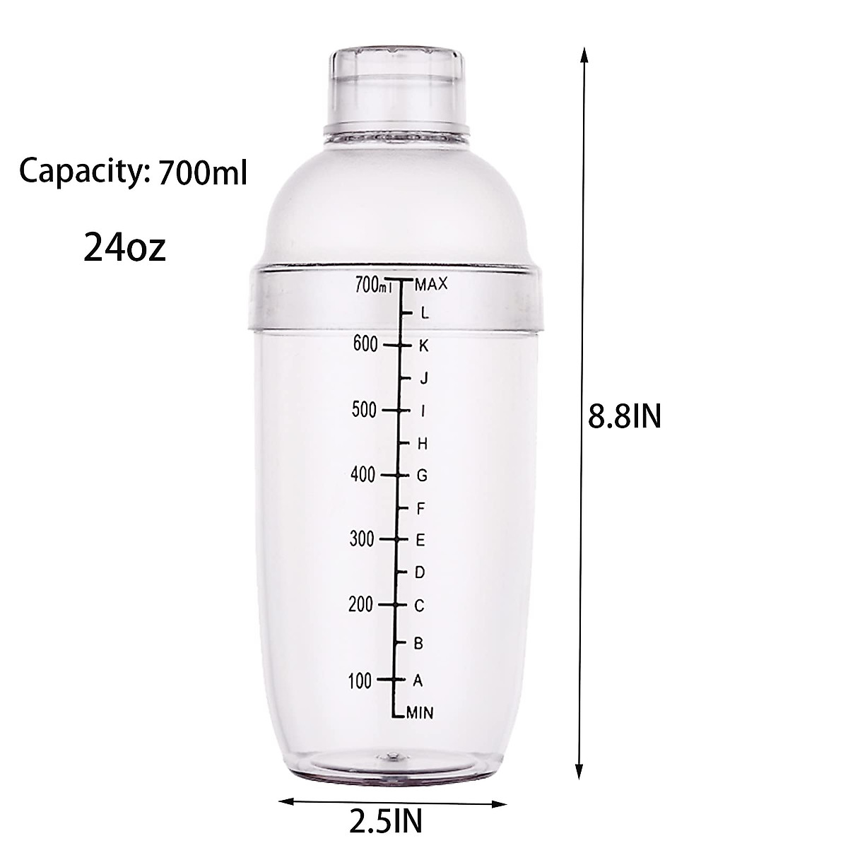 Cedilis 4 Pack Plastic Shaker Cocktail, 700cc / 24 oz Bar Tool for Milk Wine Mixing, Hand Drink Mixer with Scales, Clear Boba Tea Shaker Cup