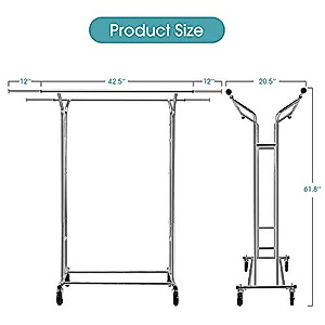 Auledio Clothes Garment Rack, Commercial Grade Clothes Rolling Heavy Duty Storage Organizer on Wheels with Adjustable Clothing Rack , Holds up to 250 lbs, Chrome (Two Heads)