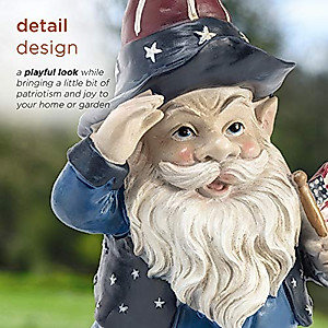 Alpine Corporation 12" Tall Outdoor Patriotic Garden Gnome Saluting Yard Statue Decoration