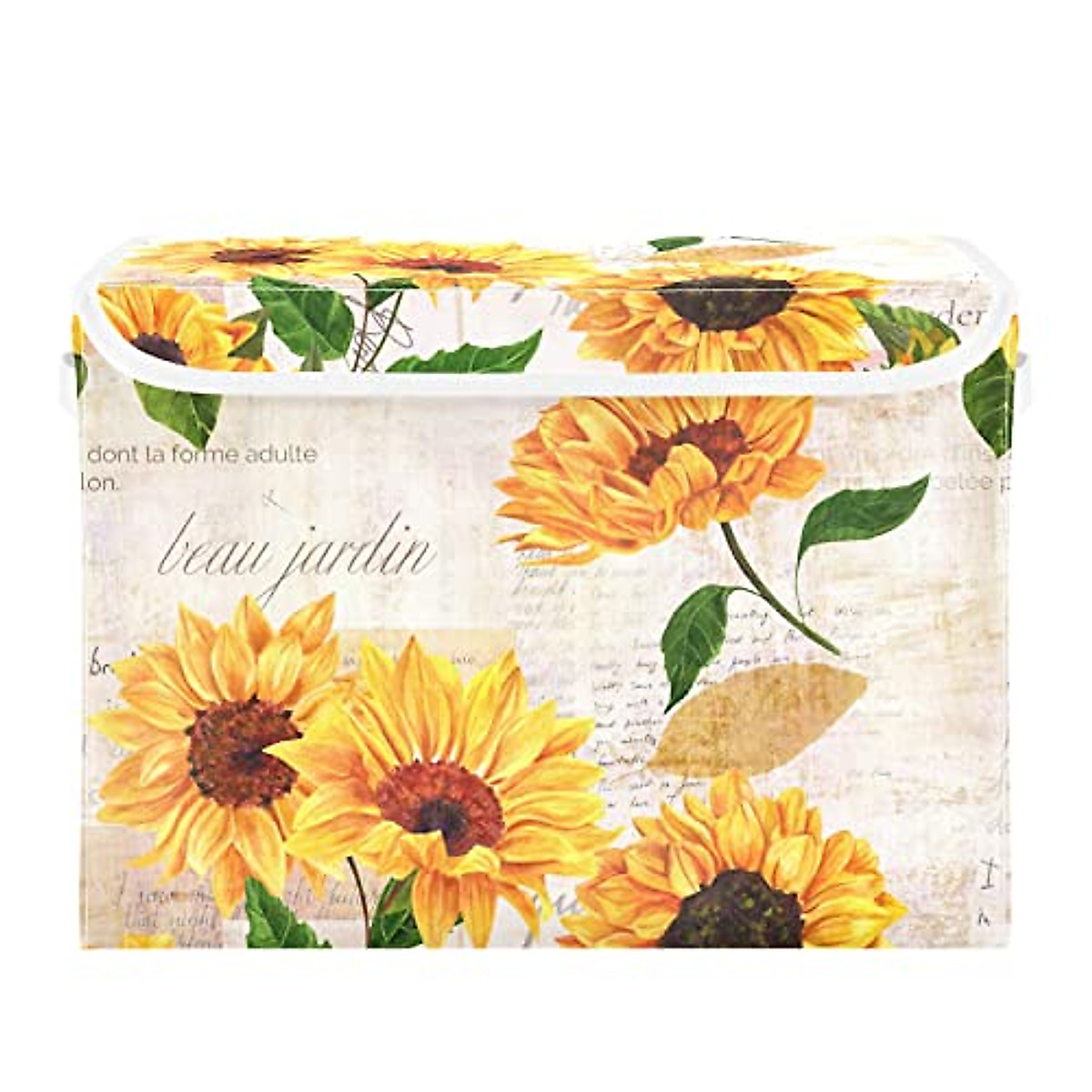 Decorative Storage Bins for Closet, Sunflower Retro Pattern Collapsible Storage Baskets with Lids and Handles for Shelves Closet Home Decor