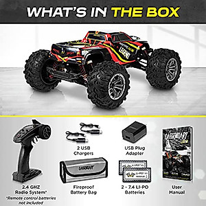 LAEGENDARY Remote Control Car, Hobby Grade RC Car 1:10 Scale Brushed Motor with Two Batteries, 4x4 Off-Road Waterproof RC Truck, Fast RC Cars for Adults, RC Cars, Remote Control Truck, Gifts for Kids