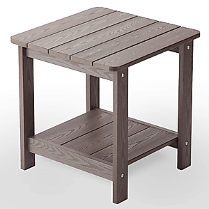 hOmeHua Weather Resistant Side Table, 17 inch Square 2-Layer Structure Wide Desktop, Imitation Wood Stripes, Easy to Assemble & Maintain, Suitable for All Indoor & Outdoor Places- Dark Brown