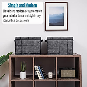 VENO 4 Pack Large Collapsible Storage Bin with Lid, Decorative Box, Cube, Organizer, Container for Home Office Shelf Closet Toys Clothes Sundries, Reusable and Sustainable (BLK/WIN - Set of 4)