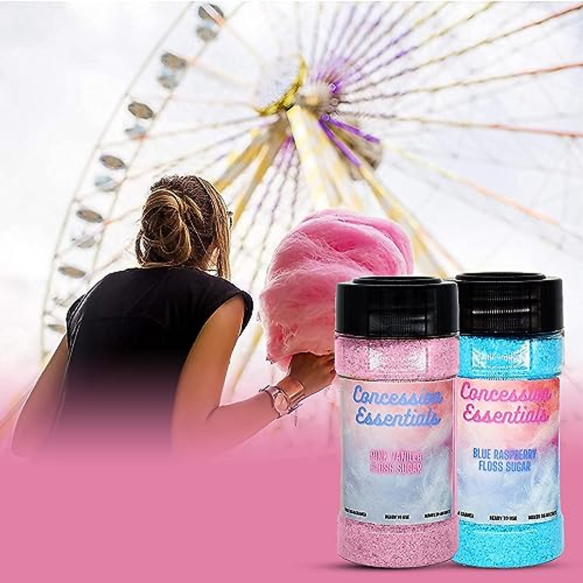 Perfectware 2ct- 16oz Jars of Cotton Candy Floss Sugar (Pink Vanilla and Blue Raspberry)