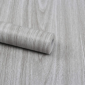 Self Adhesive Vinyl Grey Oak Wood Grain Shelf Liner Contact Paper for Kitchen Cabinets Countertop Table Desk Dresser Drawer Cupboard Bookshelves Furniture Walls Decal (17.7x117 Inches)