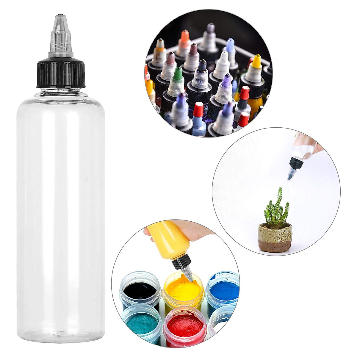 SENENQU 20PCS Round LDPE Plastic Squeeze Bottles Natural Boston Round Bottles Dispensing Bottles with Twist Top Cap for Crafts, Art, Glue and More(8.5oz, Clear)