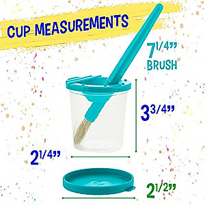 U.S. Art Supply 10 Piece Children's No Spill Paint Cups with Colored Lids and 10 Piece Large Round Brush Set with Plastic Handles