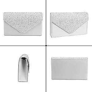 Goclothod Evening Envelope Women Rhinestone Satin Clutch Purse Cocktail Wedding Party Bridal Handbag White