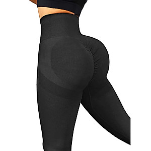 SUUKSESS Women Contour Butt Lifting Seamless Leggings Ombre High Waisted Workout Yoga Pants (Black, L)