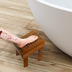Utoplike Teak Wood Shower Foot Stool for Shaving Legs 2 Tier Shower Caddy Organizer