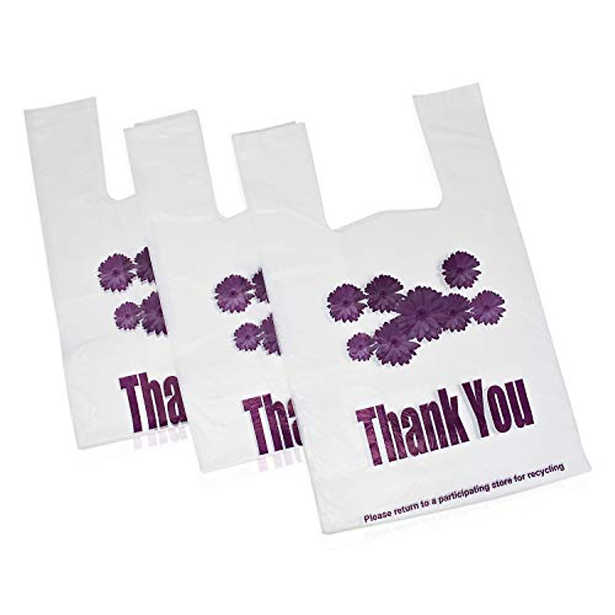 ROYALHOUSE Purple Flower Thank You Plastic t-Shirt Bags - 308 pcs/roll