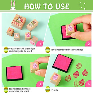 Yexiya 48 Pieces Valentine Stamps Wooden Rubber Stamps with Ink Pad Colored Pencil Ink Pad Coloring Pencil Art Supplies Set for DIY Party Favor Gift(Bunny Style)