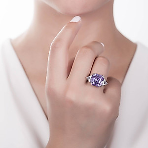 BERRICLE Sterling Silver 3-Stone Purple Asscher Cut Cubic Zirconia CZ Statement Cocktail Fashion Anniversary Ring for Women, Rhodium Plated Size 7