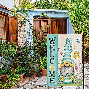 CROWNED BEAUTY Spring Garden Flag Gnome Floral Welcome 12×18 Inch Double Sided Outside Vertical Holiday Yard Flag