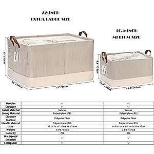 Hinwo 70L Extra Large Capacity Storage Basket with Handles, Canvas Fabric Storage Bin, Rectangle Storage Box, Clothes, Toys Organizer for Nursery, Kid’s Room, 22 x 15 inches, Waterproof, Grey