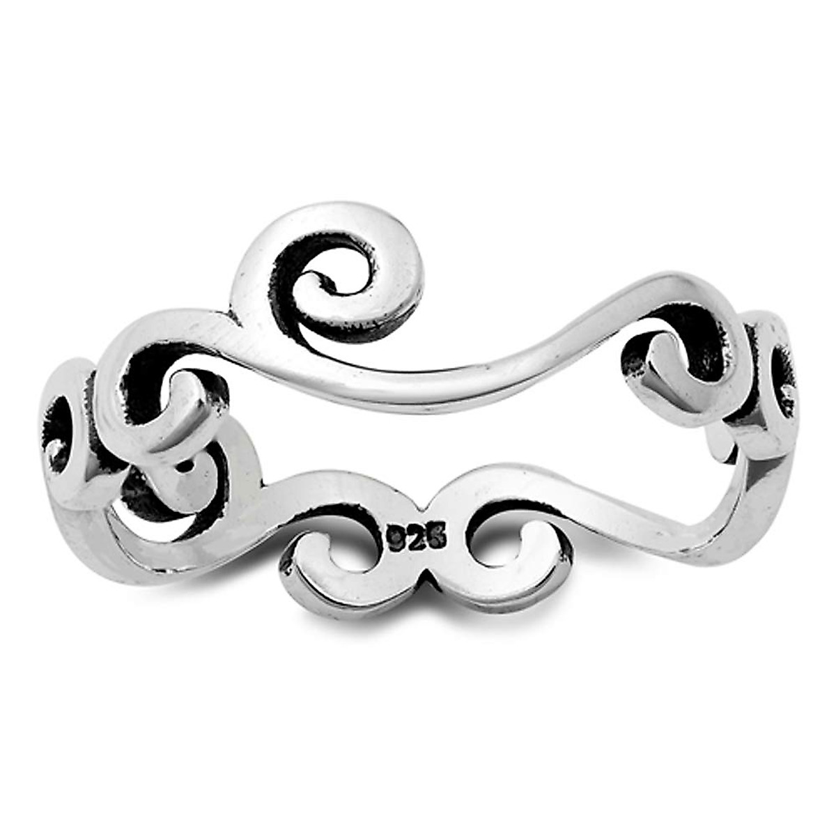 Filigree Swirl Curl Ring New .925 Sterling Silver Band Size 8