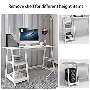 Natwind 47" White Desk Home Office Computer Working Kid Student Study Table with 2-Tier Storage Bookshelves Modern Simple Study Laptop Writing Elegant Style Desk Workstation for Office Home （White）