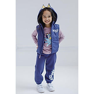 Bluey Little Girls Zip Up T-Shirt and Jogger Fleece Pants 3 Piece Blue/Gray 7-8