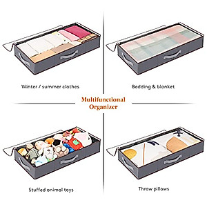 Lifewit Under Bed Storage Containers Clothes Organizers with Durable Fabric, Sturdy Structure, Reinforced Handle, See-Through Window for Clothing, Blankets, Sweaters, Toys, Shoes, Grey, 2 Pack