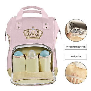 FELIZSTORE Personalized Diaper Bag Backpack - Baby Girl Diaper Bag Backpack for Dad Boy Men with Name - Princess Gold Crown Diamond