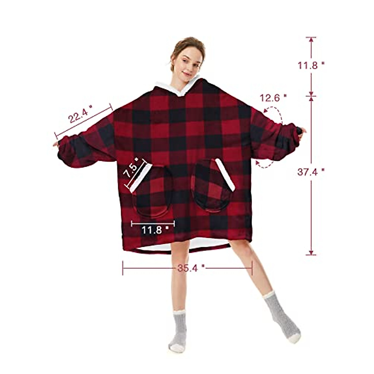 Wearable Blanket Hoodie for Women Men Oversized Giant Thick Cozy Fleece Sherpa Soft Warm Weighted Sweatshirt Hooded Cat