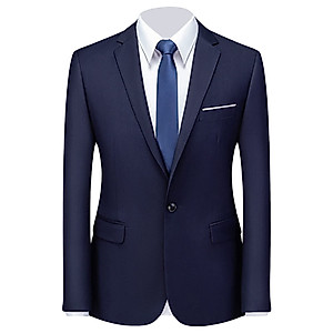 Men's Stylish Slim Fit Daily Blazer Solid Casual Formal Wedding Party Sport Coat One Button Lapel Business Jacket (Dark Blue 1,X-Large)