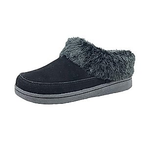 Clarks Womens Slipper Suede Ankle Bootie JMH1883 -Plush Faux Fur Collar and Lining - Indoor Outdoor House Slippers For Women (7 M US, Black)