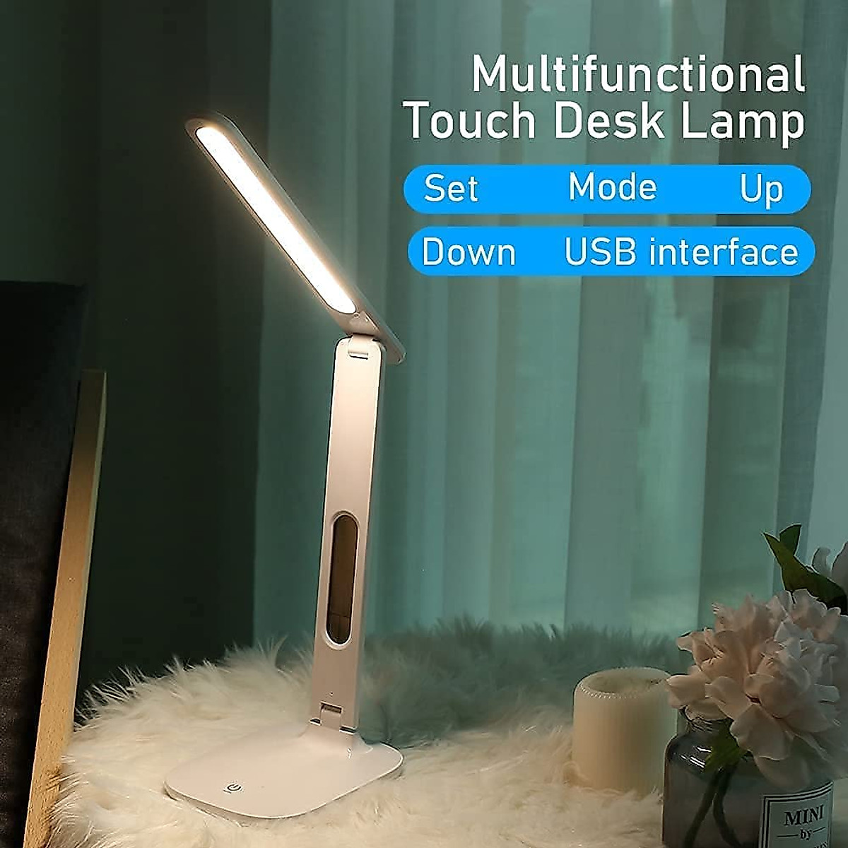 LED Desk Lamp with Time, Date, Temperature Display, 3 Modes Lighting/Brightness Adjustable Bedside Table Lamp, Touch Control Eye-Caring Night Light for Home Office (White)