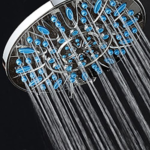 AquaDance 7-inch 6-Setting Rainfall Showerhead with Anti-Microbial Microban Protection from Mold, Mildew, and Bacteria - Clog-Free Wave Blue Jets, Chrome Finish