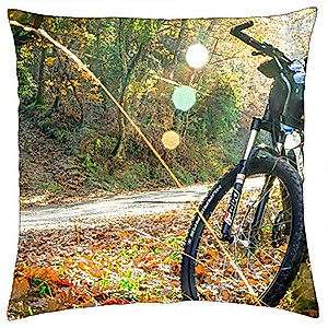 LESGAULEST Throw Pillow Cover (16x16 inch) - Cycling Trek Forest Nature Landscape Greece Green