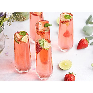 KooK Stemless Glass Champagne Flutes, Cocktail Cups for Rose, Prosecco, Mimosa, Great for Weddings and Parties, Dishwasher Safe, 9.4 oz, Set of 8