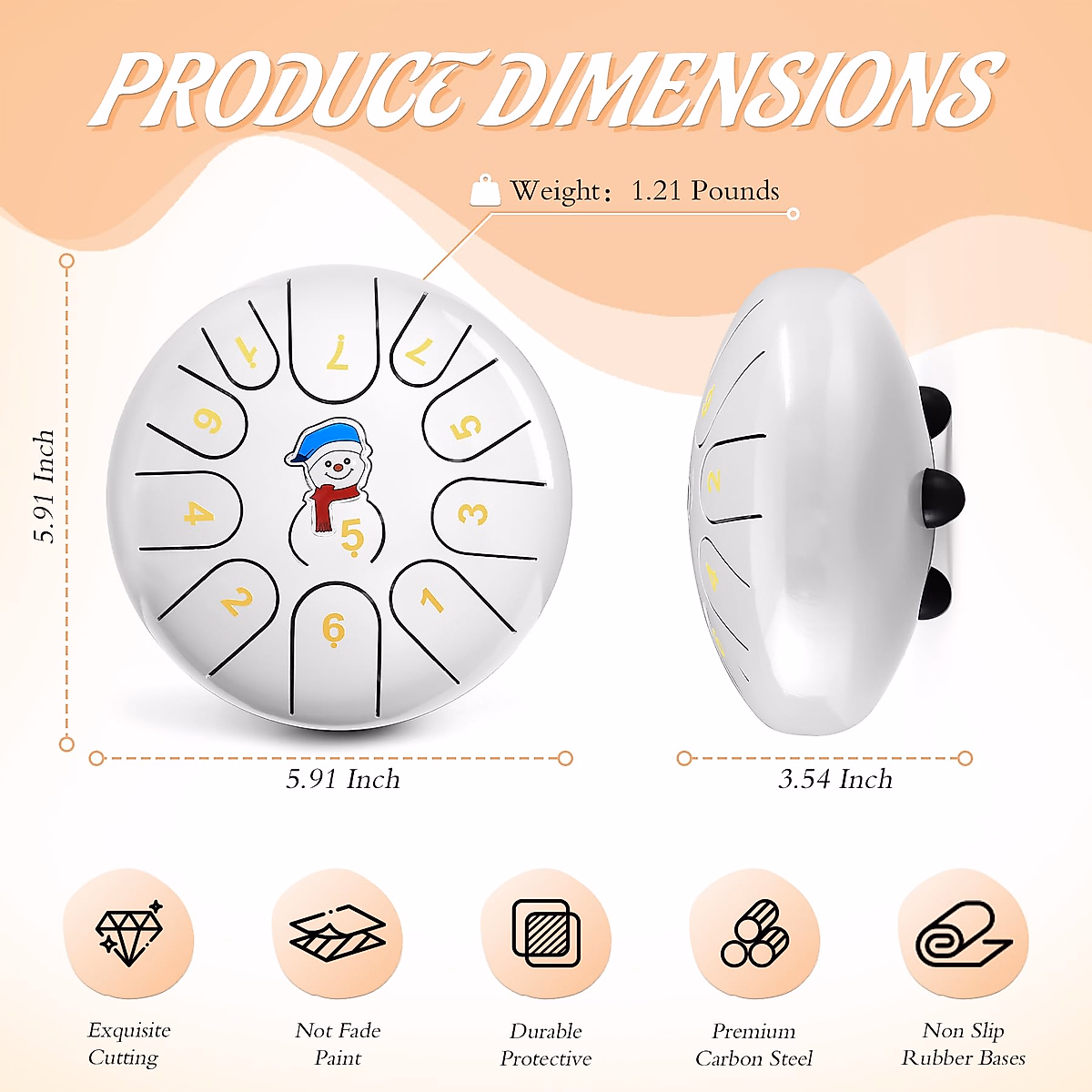 Steel Tongue Drum - 11 Note 6 Inch Tongue Drum Instrument - Hand Pan Drums with Music Book, Steel Handpan Drum Mallets and Carry Bag, C Major for Meditation or Yoga,Gift for Kid or Adults(White)