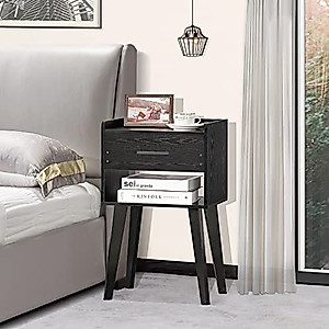 Lerliuo Black Nightstand, Modern Bedside Table with Drawer, Wood End Table for Small Space, Side Table with Storage, Night Stand for Bedroom/Living Room/Dorm 26.38''H