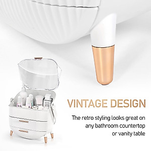 IGDMM Preppy Makeup Organizers,Skincare Organizer for College Students,Portable Cosmetic Organizer Makeup Caddy for Dorm,Bathroom,Dresser Cosmetic Storage Box. (WHITE)