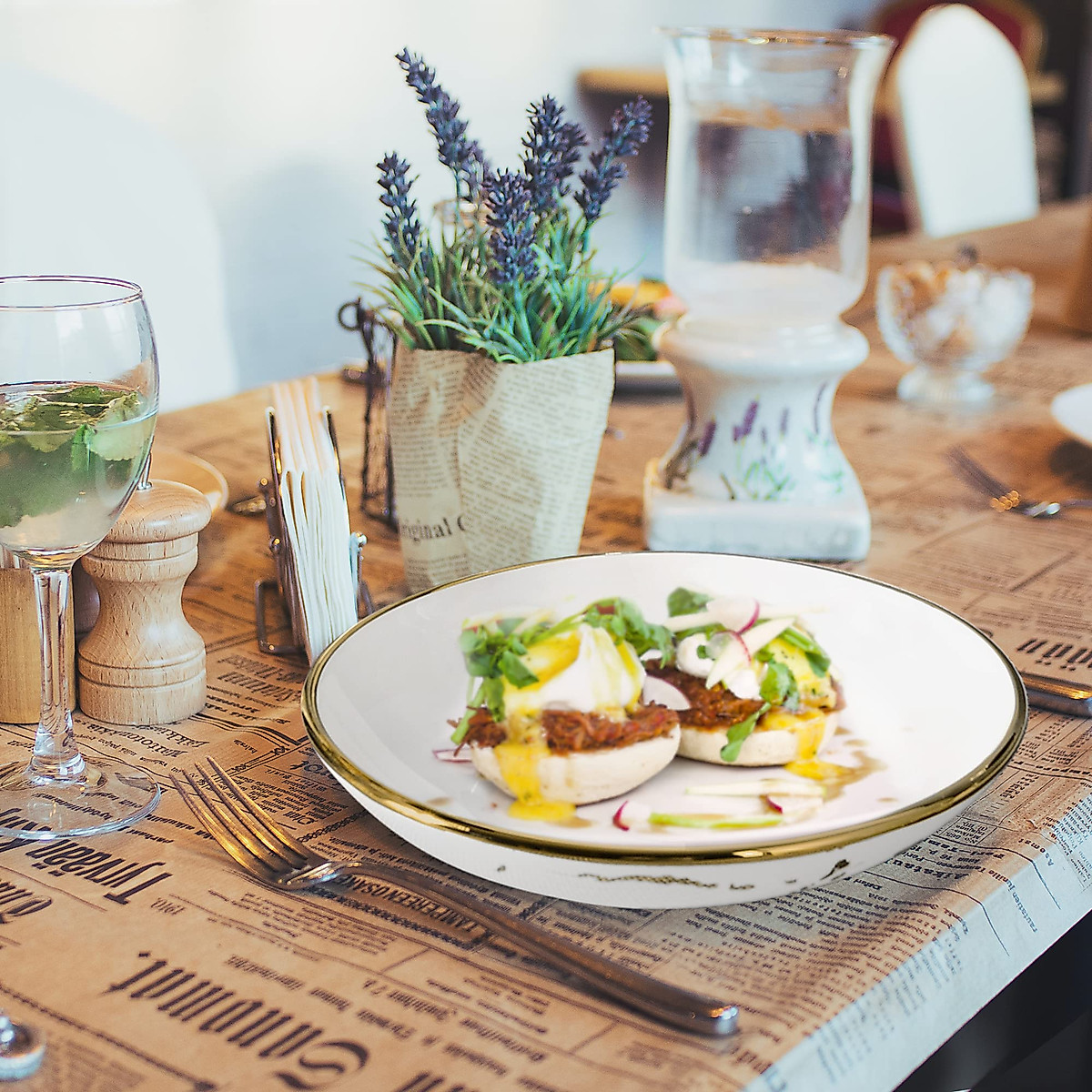 fanquare Porcelain Pasta Bowls Set of 4, Gold Marble Serving Bowl 16oz, Ramen Bowl for Soup, Salad, Dessert, 7 Inch