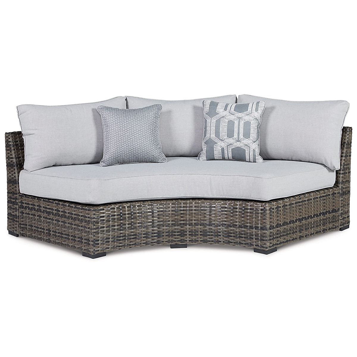 Signature Design by Ashley Harbor Court Casual Outdoor Armless Curved Loveseat with Cushion, Dark Brown & Light Gray