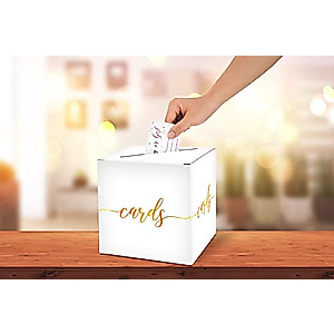 Gold Foil Blank Card Box - Collapsible Money Box or Gift Box for Baby & Bride Shower, Birthday, Wedding Reception, Engagement Party, Graduation - 8"x8"x8" Party Favors Decorations Boxes(01)
