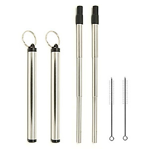 Suck It Select 2 Pack Collapsible Telescopic Reusable Stainless Steel Metal Straws with Silicone Tips and Travel Cases (Black Stripe)
