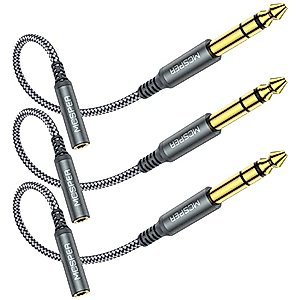 6.35mm 1/4 to 3.5mm 1/8 Adapter Cable, 3-Pack TRS 6.35mm Male to 3.5mm Female Stereo Jack Aux Audio Adapter for Amplifiers, Guitar, Keyboard Piano, Laptop, Home Theater, Phone, Headphone (0.5FT)