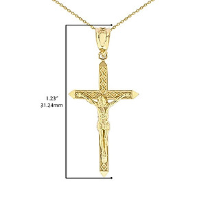Solid 10k Yellow Gold Passion Catholic Cross Crucifix Charm Pendant (1.23")