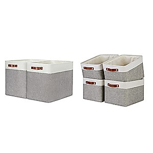 Ecegeva 17 Inch & 15 Inch Closet Baskets|Shelf Basket for organizing in Bedroom, Living Room, Study, Nursery, Kitchen, Office, Closet, and Closet Storage Baskets With Handles(White&Grey)