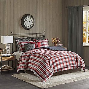 Woolrich Rustic Lodge Cabin Comforter Set- Down Alternative Warm Bedding and Matching Shams King Williamsport, Red Plaid, 4 Piece